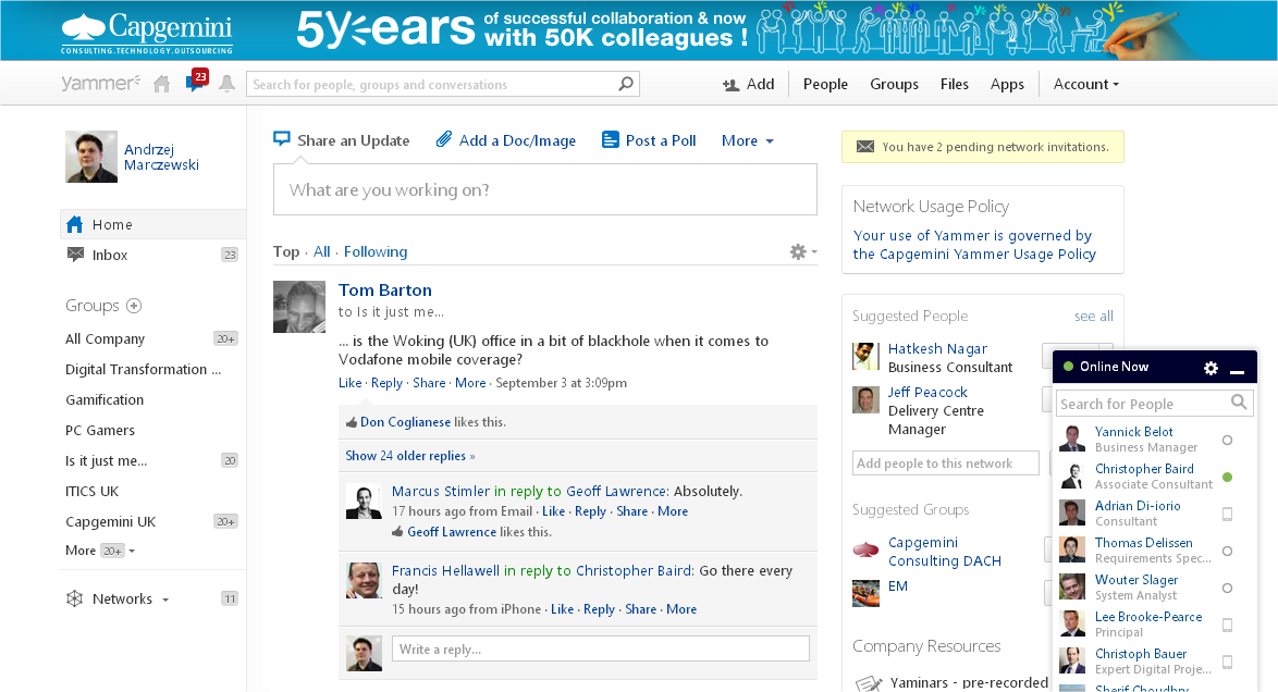 Yammer Homepage